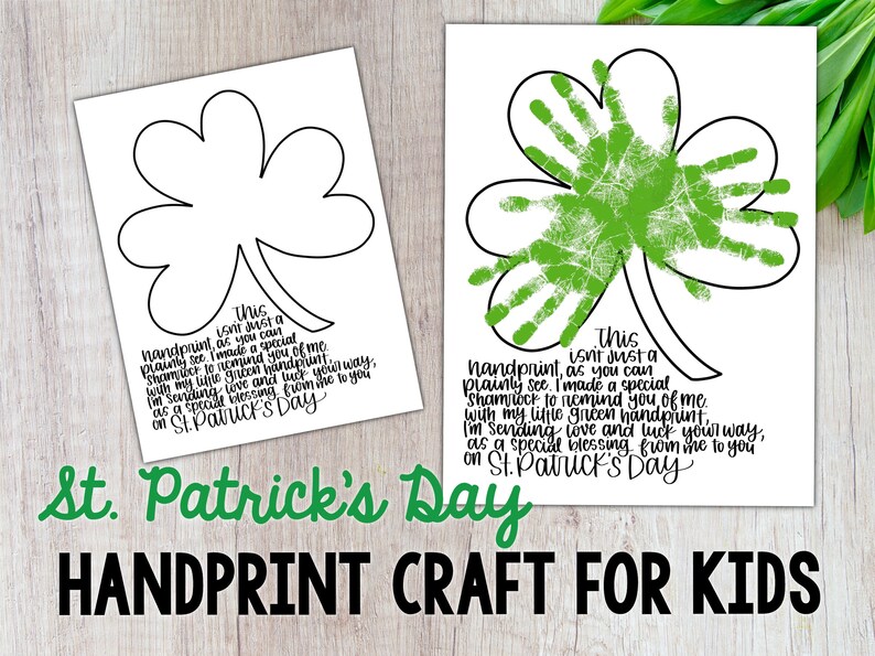 St. Patrick’s Day Craft, Shamrock Handprint, DIY Craft, Digital ...