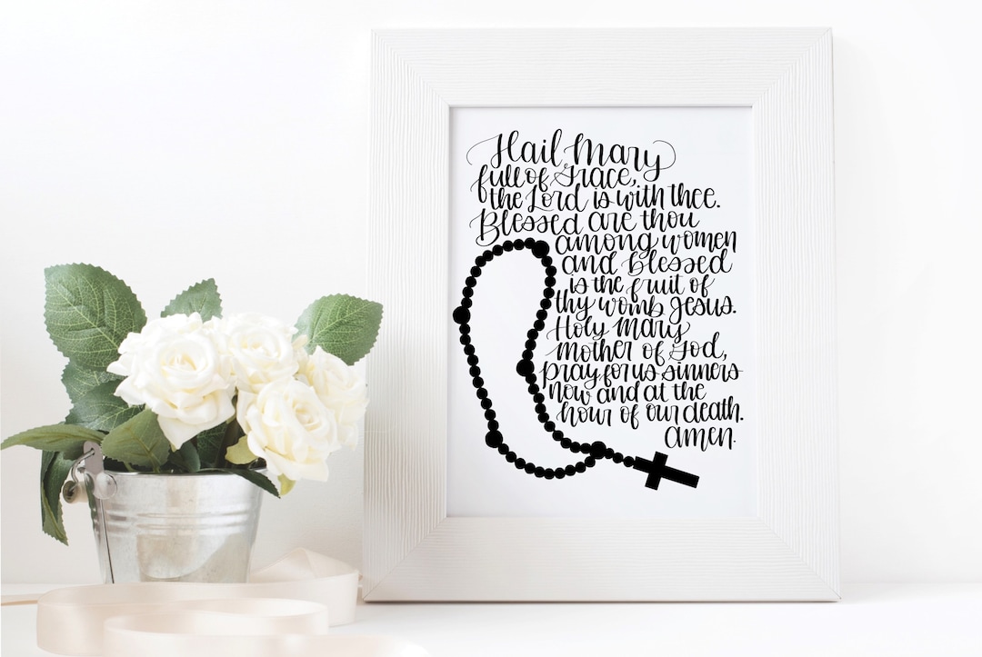 Hail Mary Prayer, Rosary Print, Digital Download, Catholic Home Decor ...