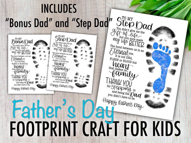 Step Dad and Bonus Dad Footprint Craft, Father’s Day Gift, Thank You ...