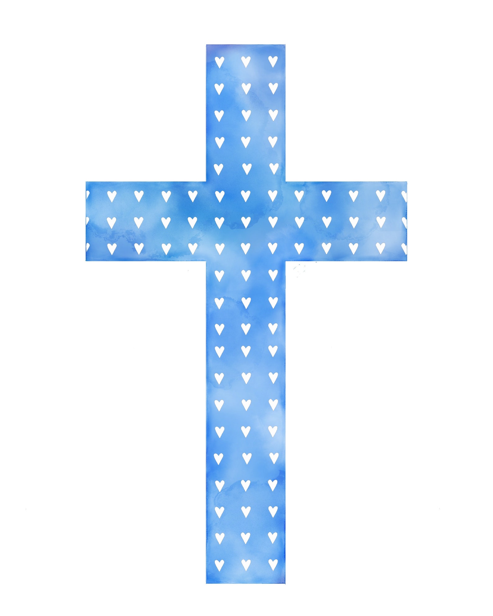 Blue Watercolor Cross Filled With White Hearts, Digital Download ...