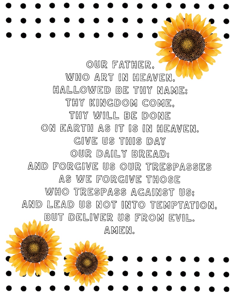 Our Father Prayer, Digital Download, Sunflower, Polka Dot, Wall Art ...