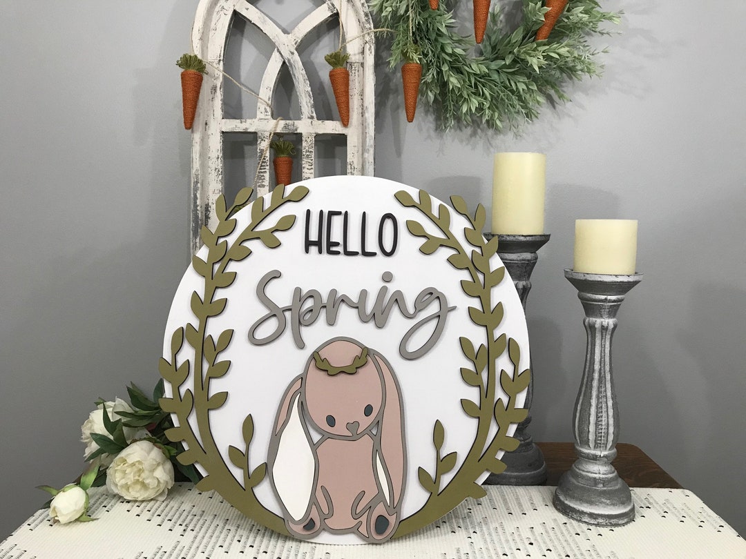SVG Digital Instant Download Laser Cut File Hello Spring Flop Ear Bunny ...