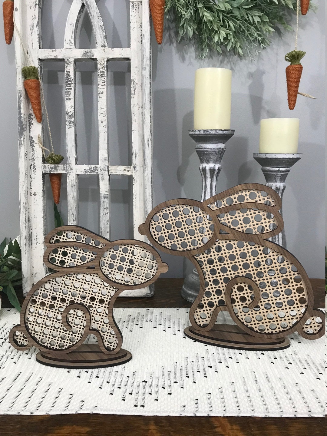 SVG Digital Instant Download Laser Cut File Rattan Rabbit Set on Stands ...