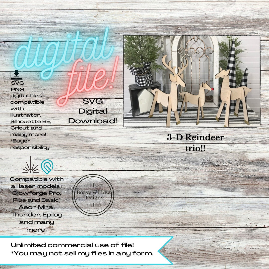 SVG Laser Cut File Rudolph and Family Standing Reindeer - Etsy