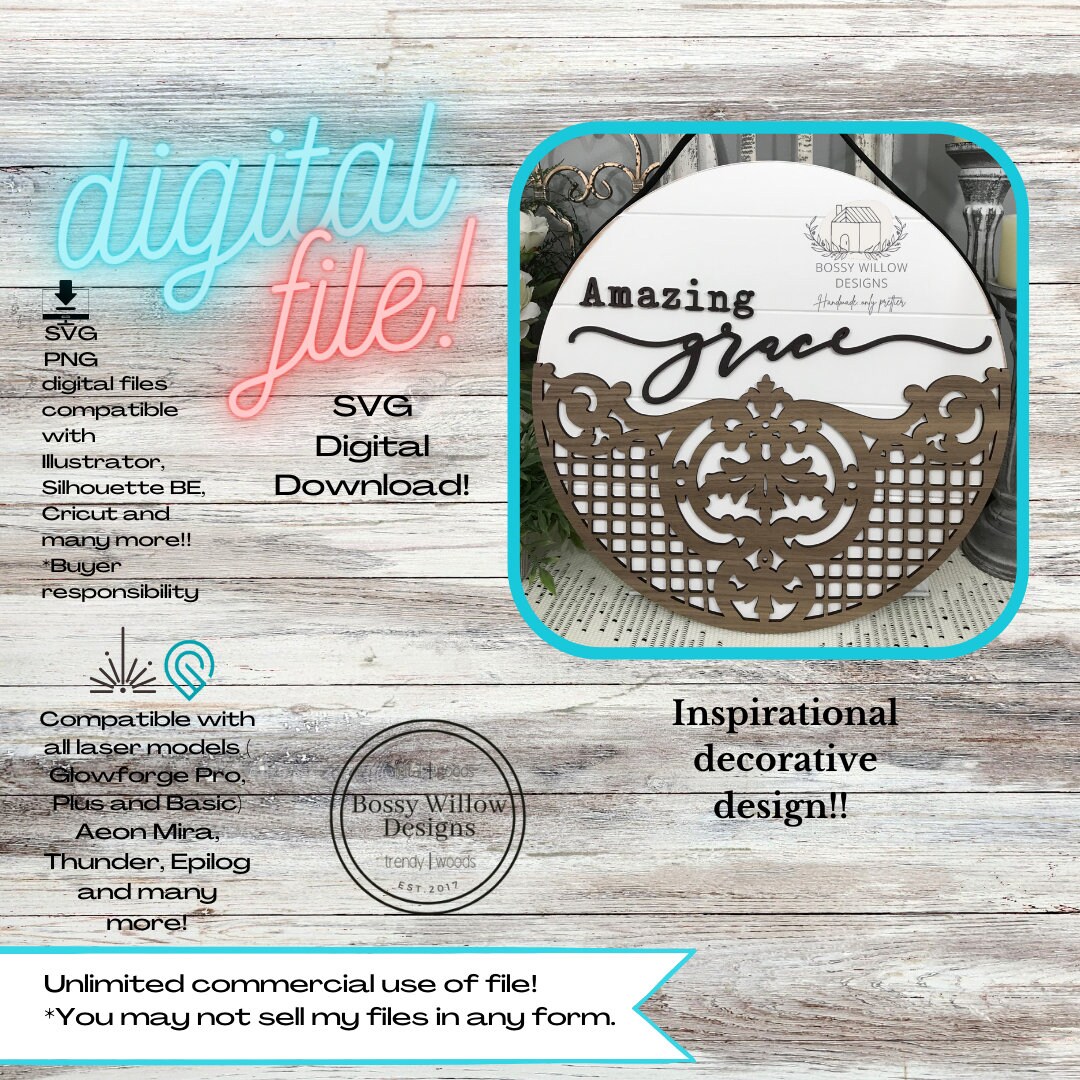 SVG Digital Instant Download Laser Cut File Amazing Grace Vintage Half ...