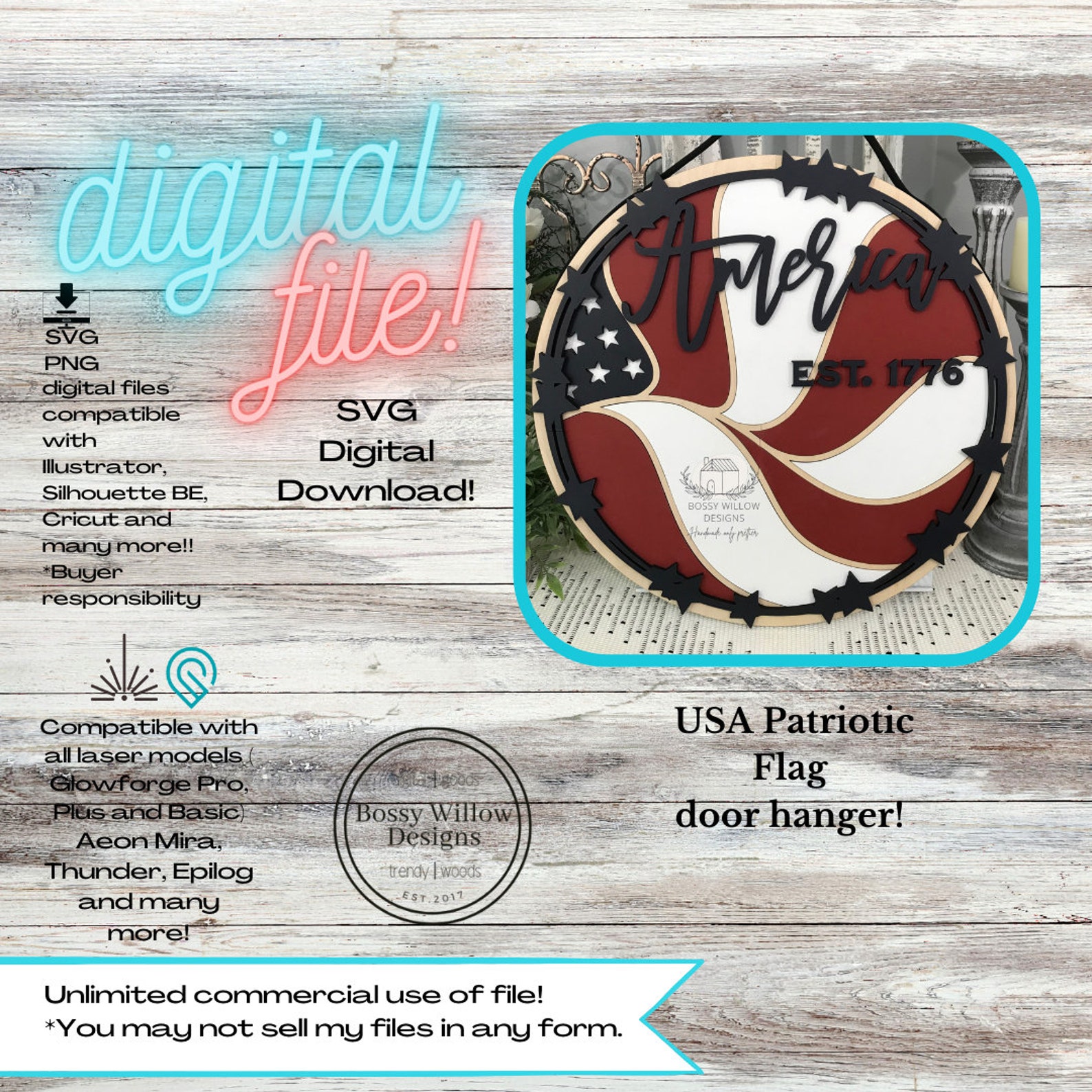 SVG Digital Instant Download Laser Cut File America 1776 - Etsy