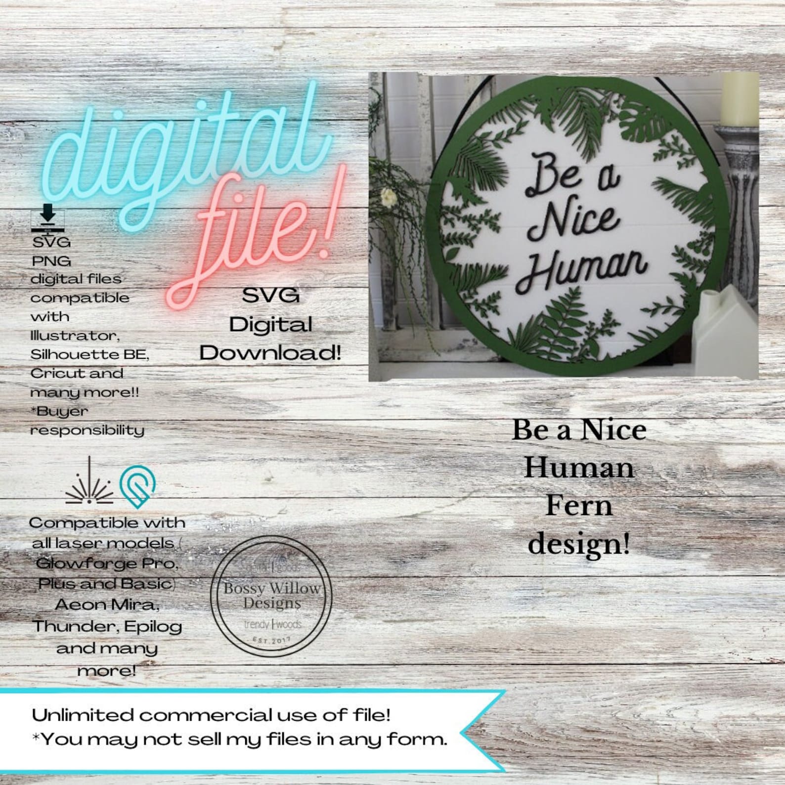 SVG Digital Instant Download Laser Cut File Be A Nice Human - Etsy