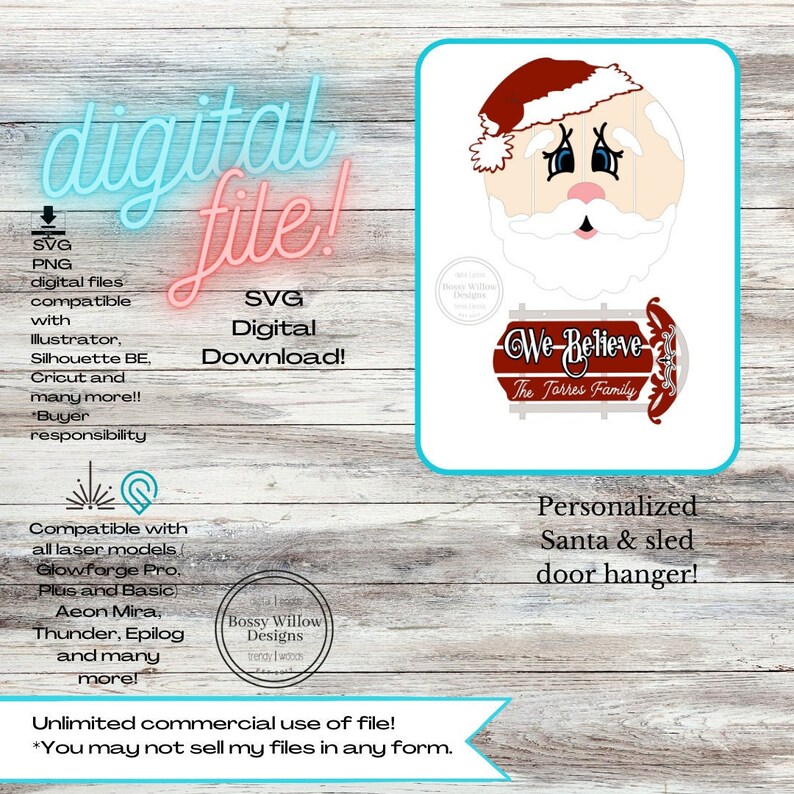 SVG Digital Instant Download Laser Cut File Santa Sled | Etsy