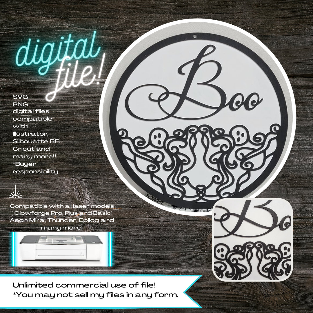 SVG Digital Instant Download Laser Cut File Boo Swirly Ghosts | Etsy