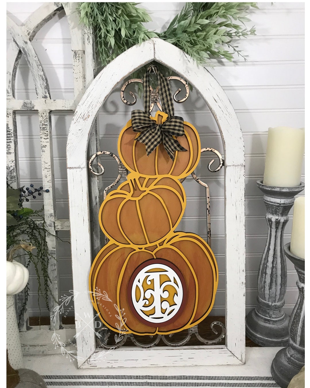SVG Laser Cut File Pumpkin Trio Monogram Door Hanger - Etsy