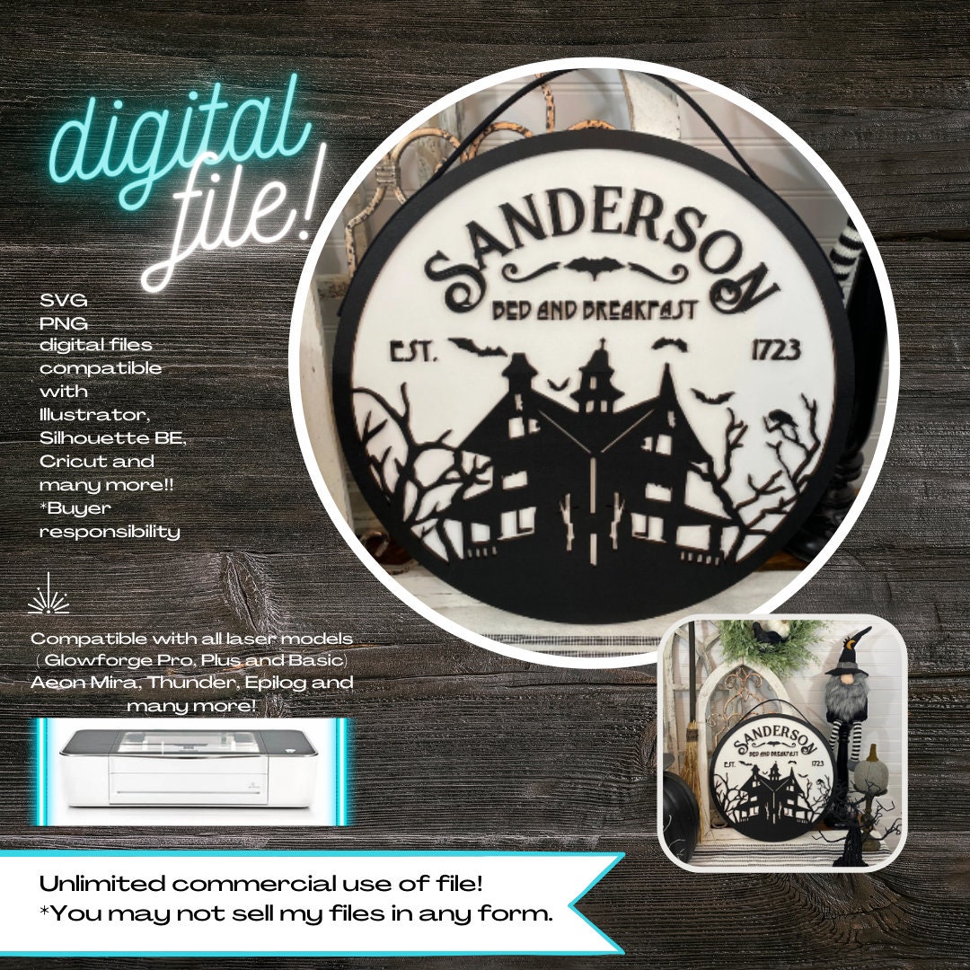 SVG Laser Cut File Digital Download Sanderson Bed and Breakfast Spooky ...