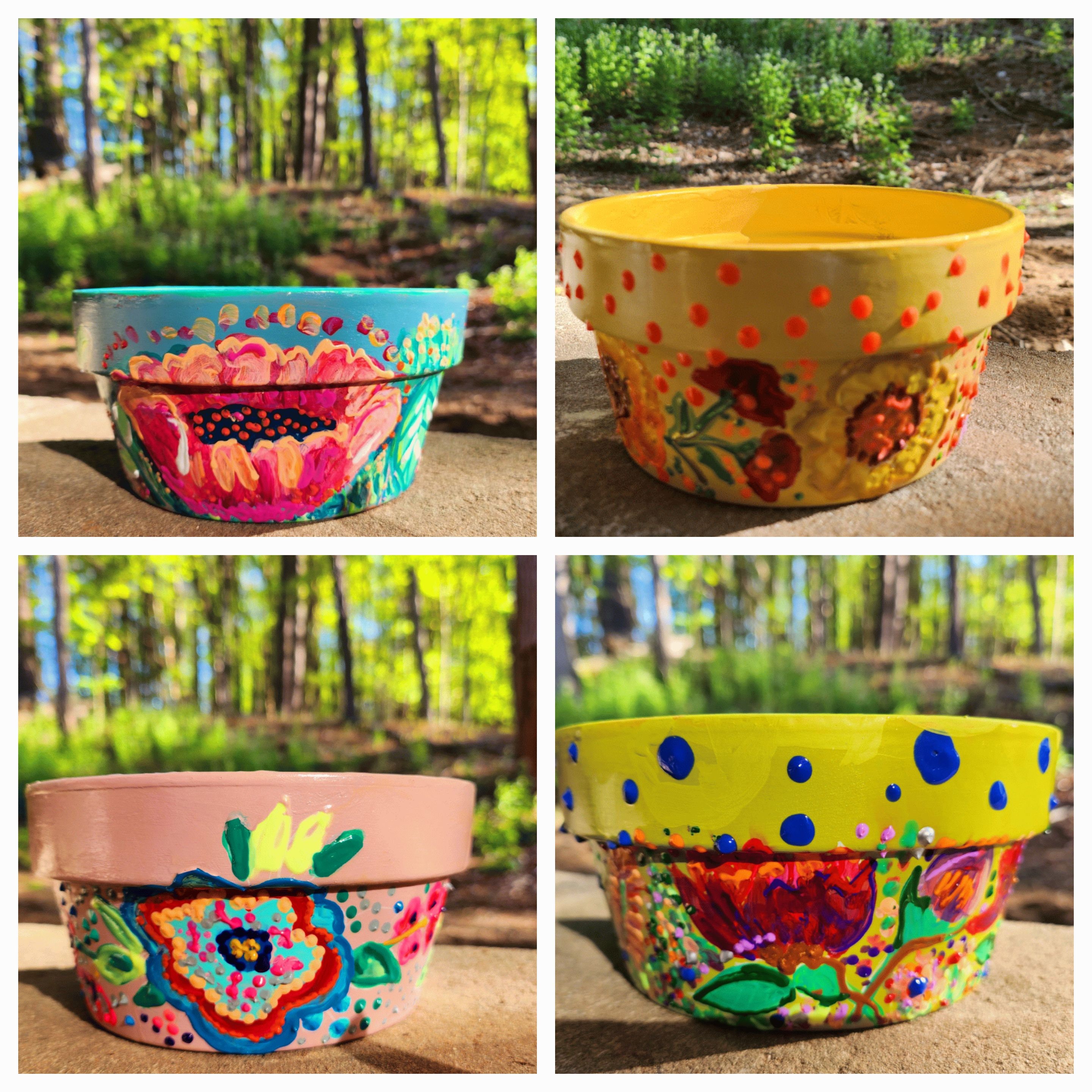 Handpainted Clay Shallow Succulent Plant Pots - Etsy