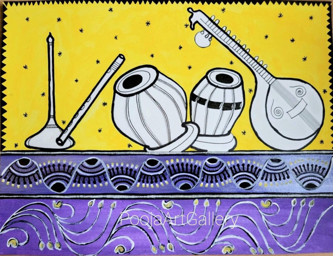 Original Music Art, Indian Wall Art, South Indian Musical Instruments ...