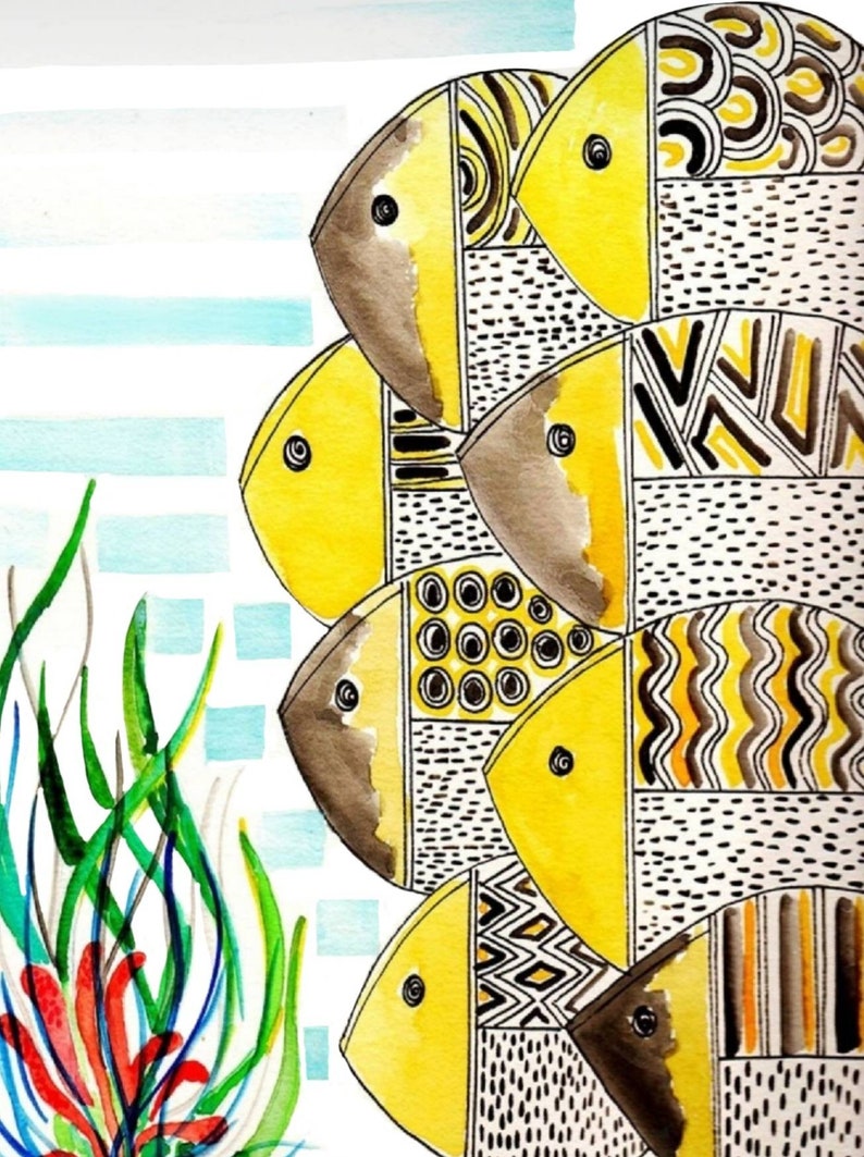 Nursery Wall Art, Coastal Art, Watercolor Abstract Fish Painting ...