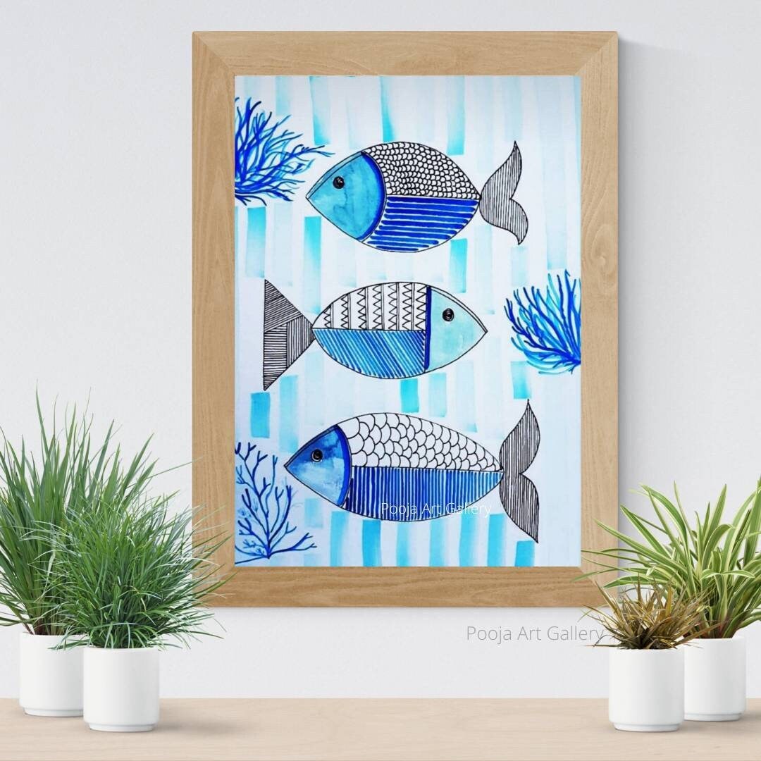 Nursery Wall Art, Coastal Art, Watercolor Abstract Fish Painting ...