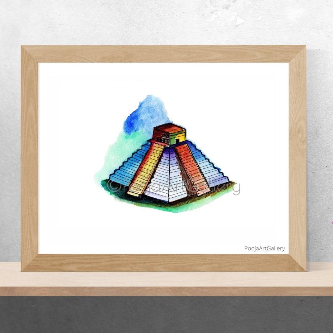 Chichen Itza Watercolor Art Print , Chichen Itza Art, Mexico City Wall ...