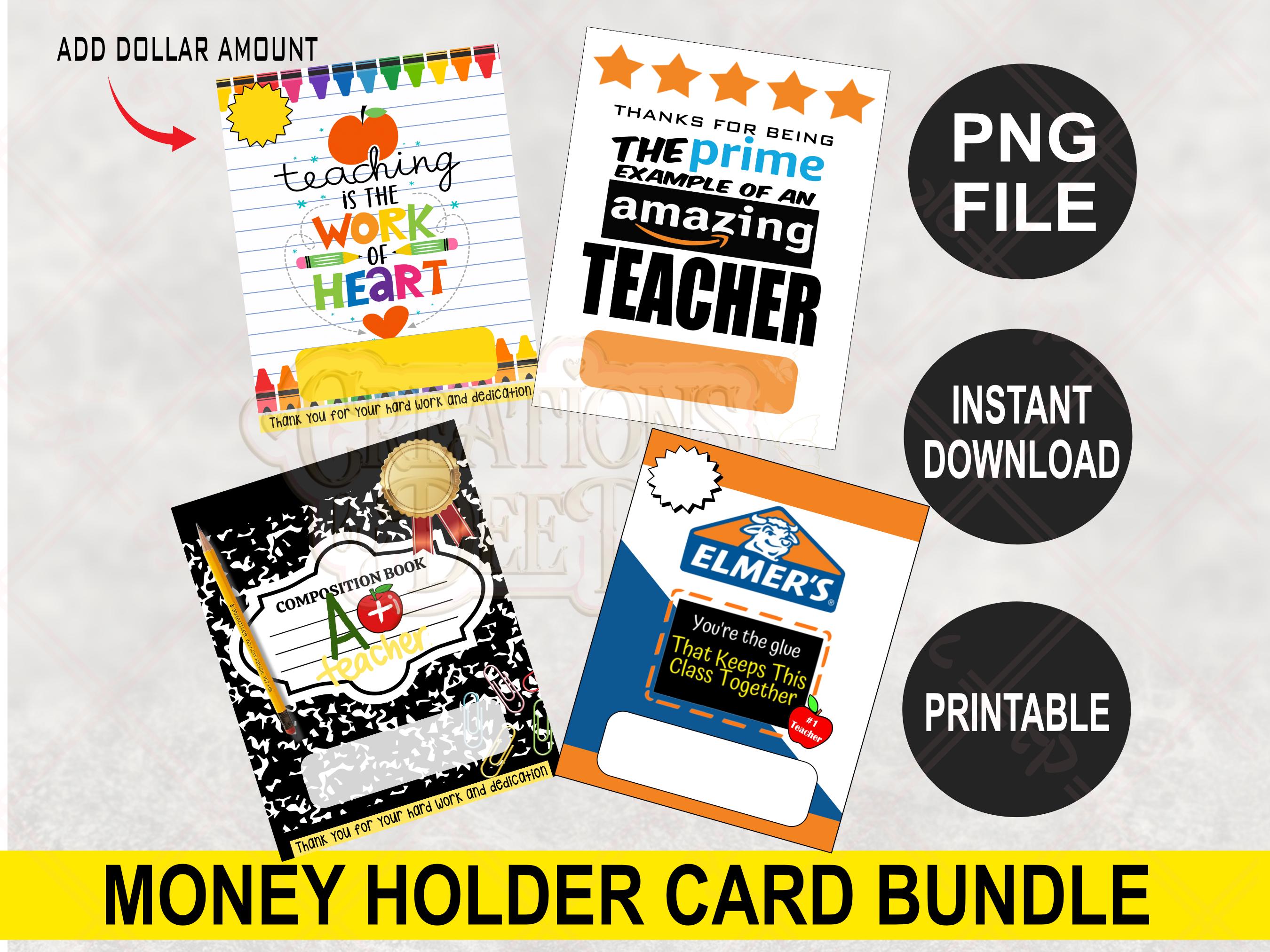 Teacher Appreciation Money Holder Card BUNDLE, Teacher Digital Files ...