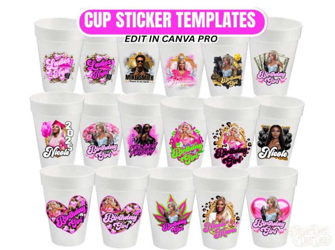 Birthday Celebration Styrofoam Cup Sticker Template – Editable Canva ...