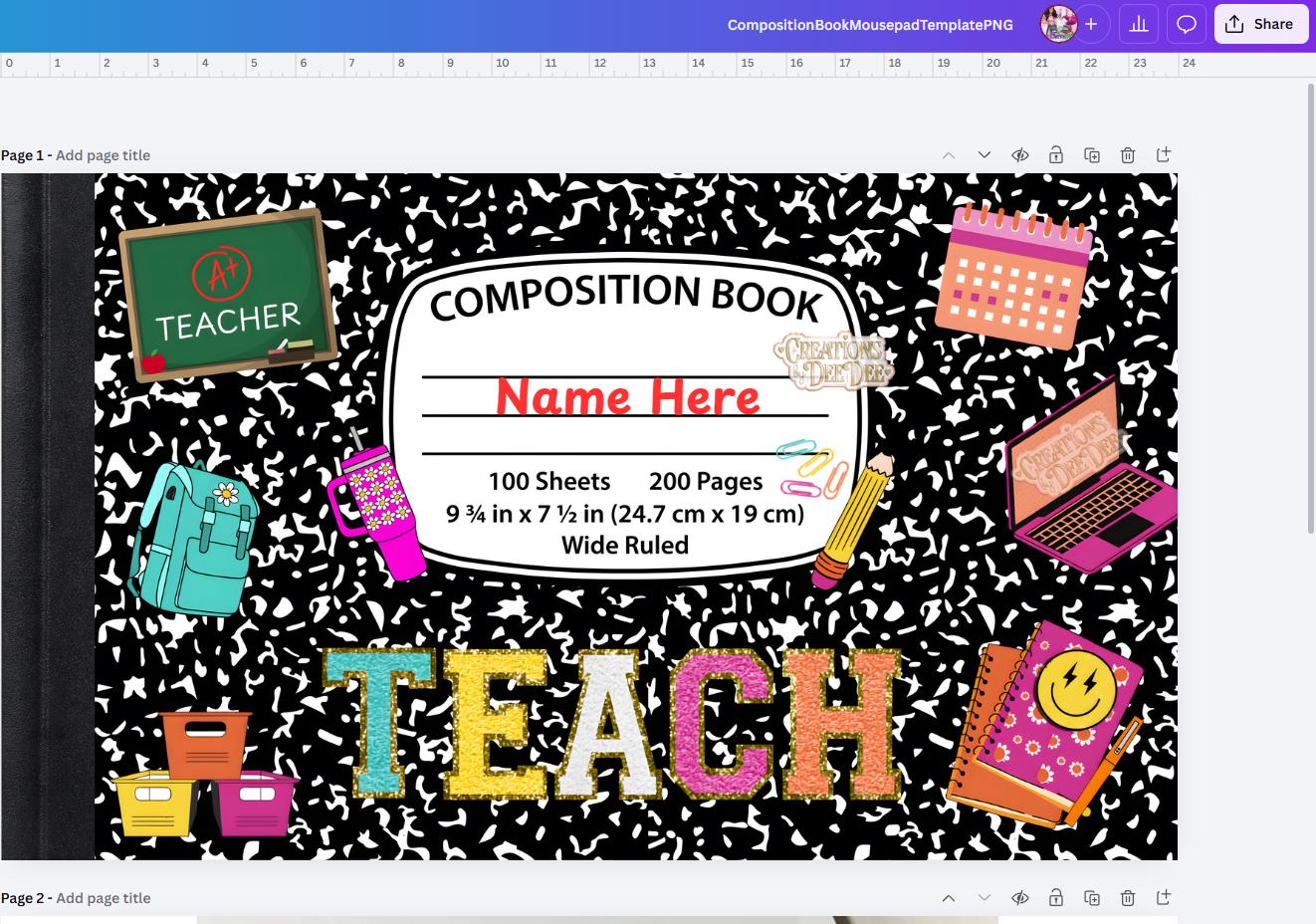 Editable Teacher Mousepad Composition Notebook Template Canva ...