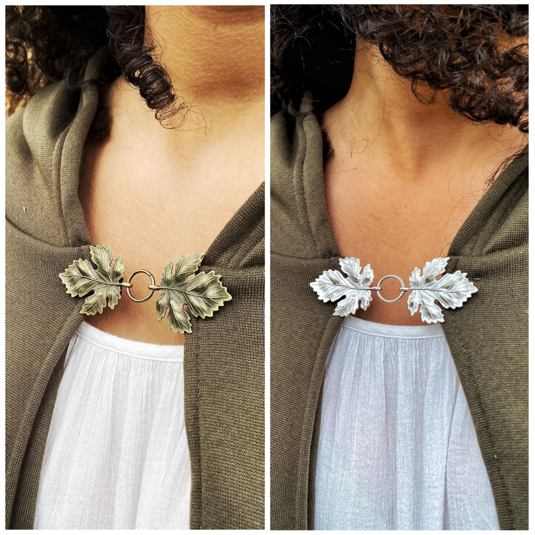 Pair of Metal Leaf Cloak Clasp Set of 2 sylvan Silver & Bronze Leaf ...
