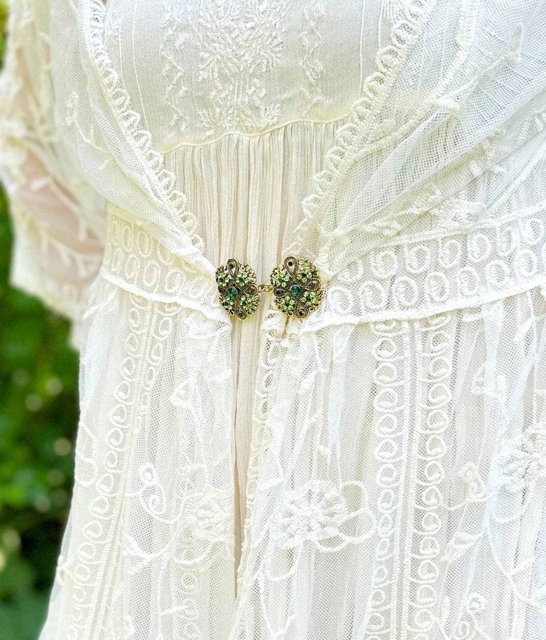 Green & Gold Cinch Clip | Art Nouveau Dress Clip Brooches | Cardigan and Sweater Clips | Scarf ...