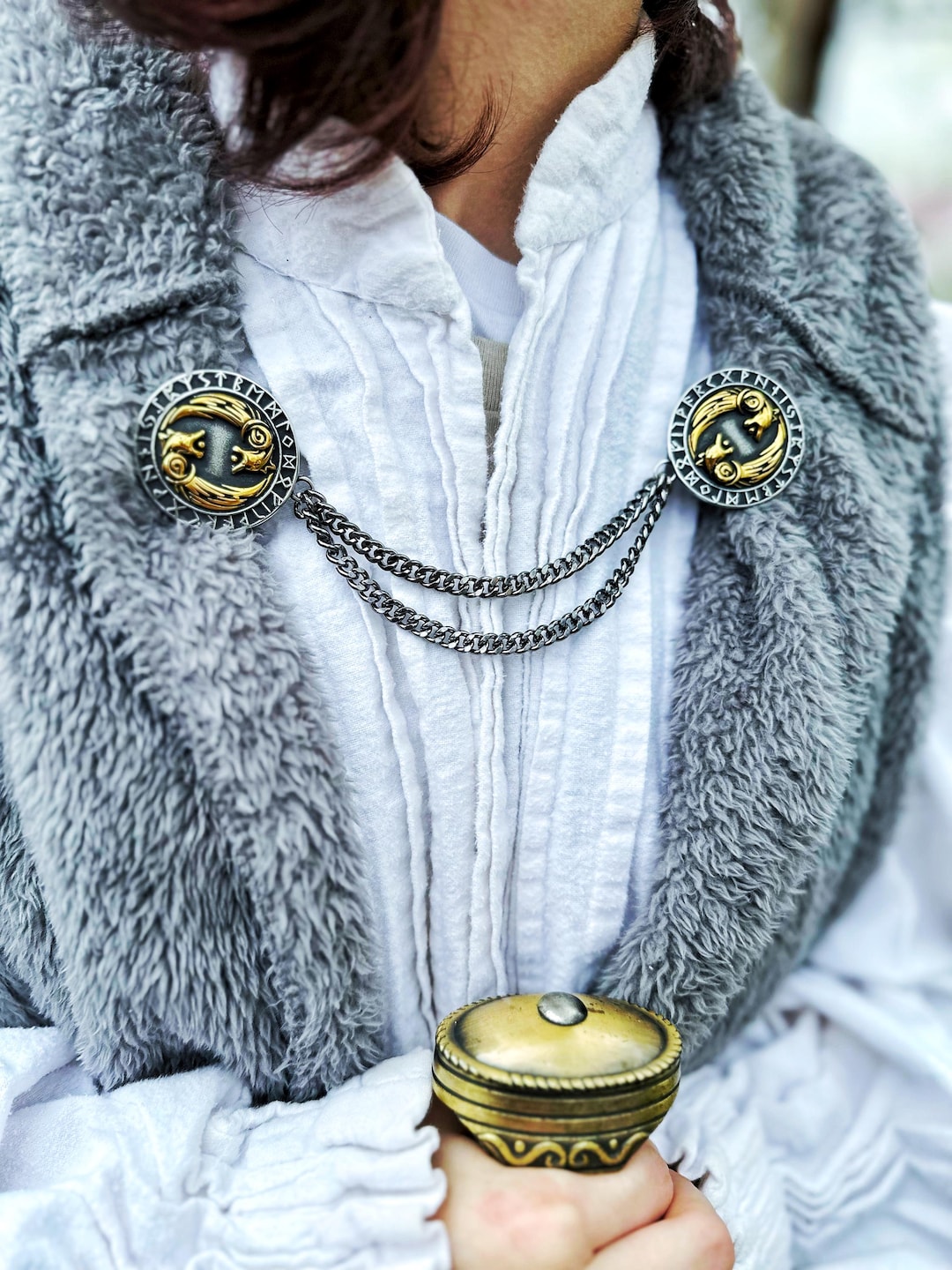 Nordic Wolf Cloak Clasp W/ Chain | Stainless Steel Medieval Brooch ...