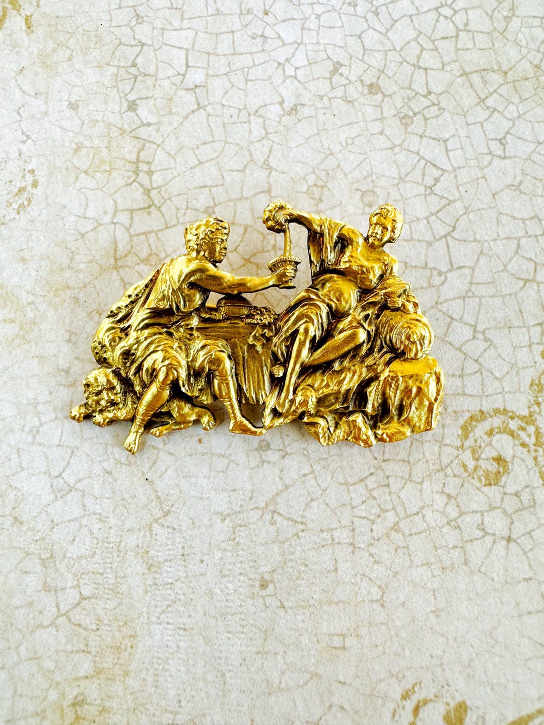 Gold-toned Vintage Roman Brooch | Intricate "bacchanalia" Tableau ...