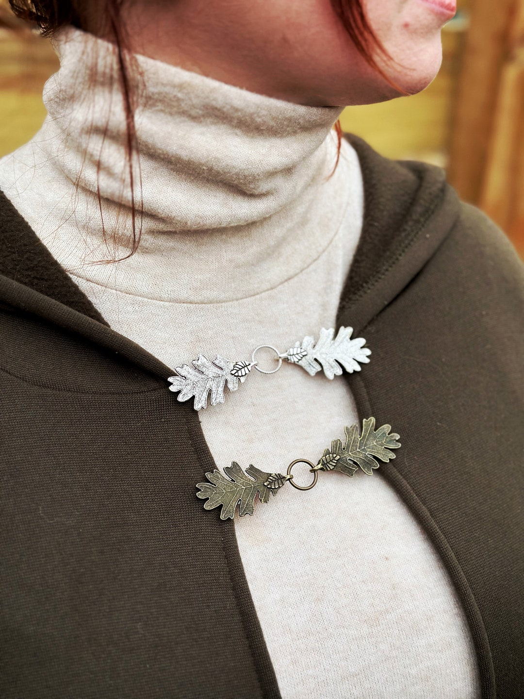 Pair of Oak Leaf Cloak Clasp | Set of 2, "terebinth" Silver & Bronze ...