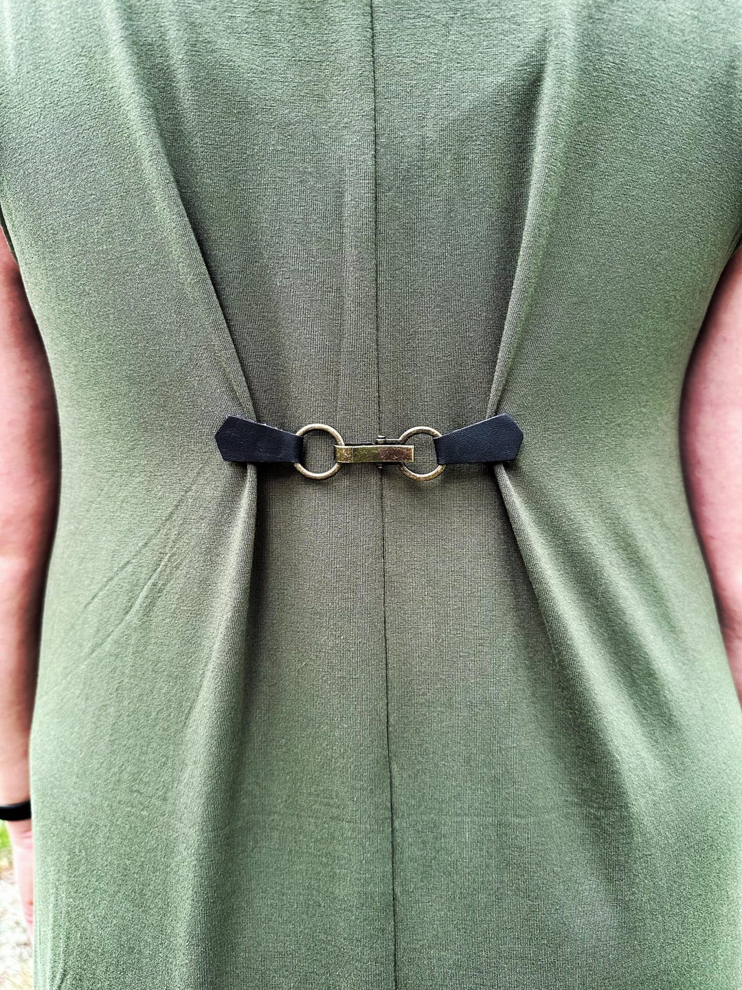 Bronze Buckle & Black Leather Cinch Clip, Skinny Belt Alternative for ...