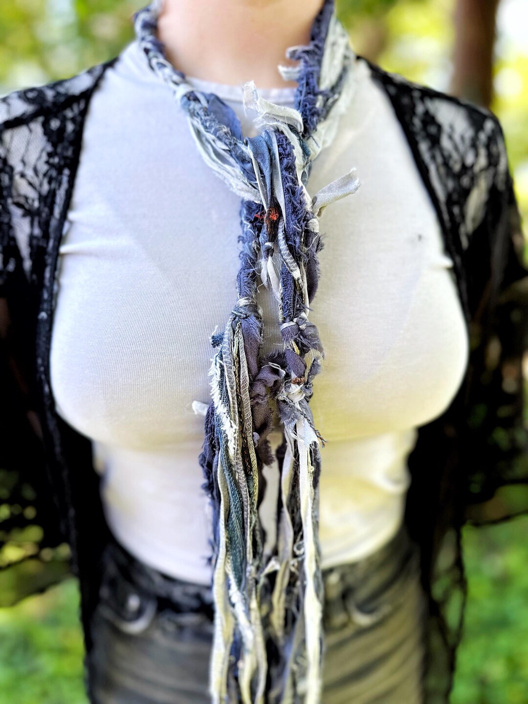 NEW Gray & Blue Denim Hobo Scarf | Hippie Clothes | Festival Clothing ...