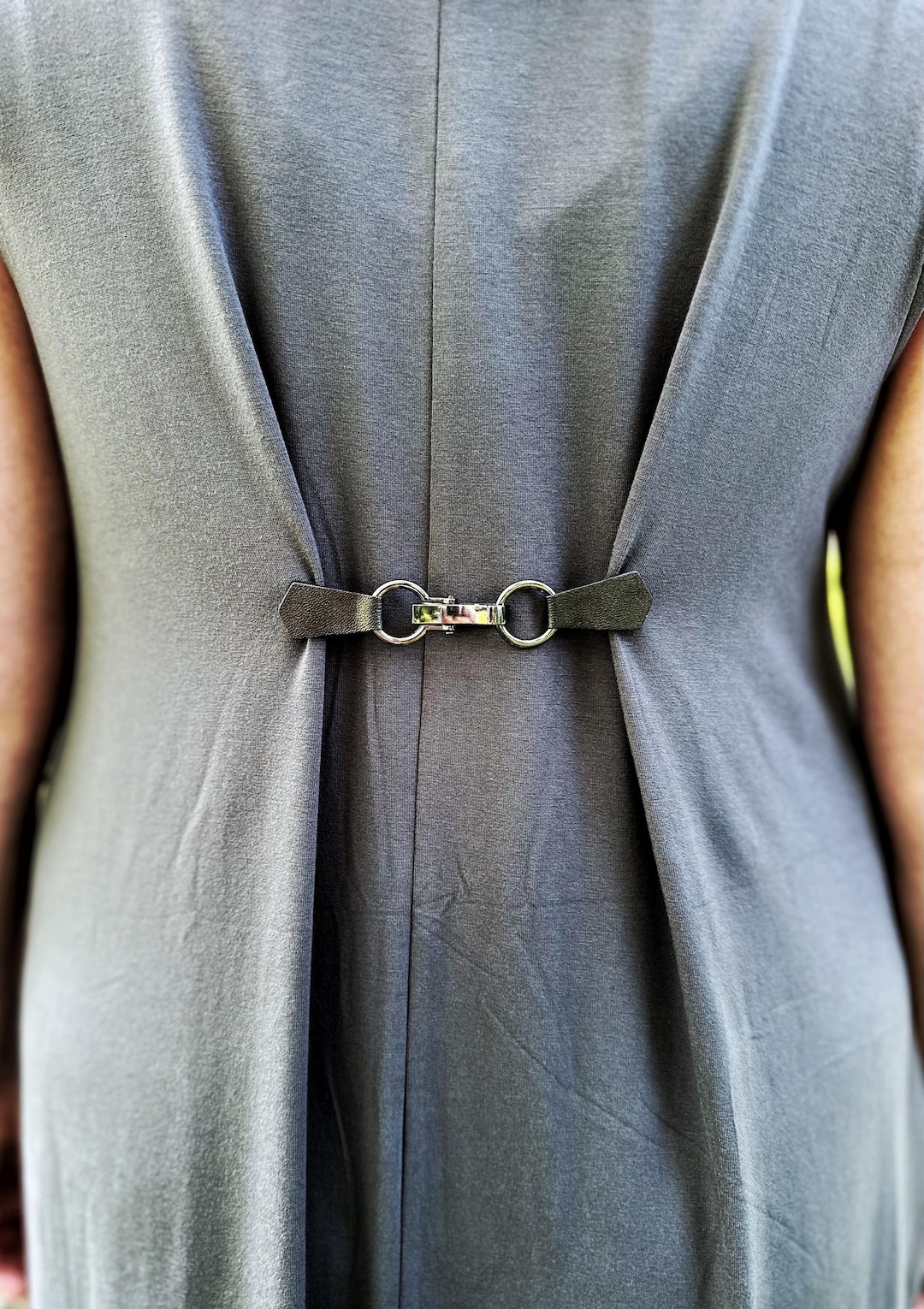 NEW Black Buckle & Silver-gray Leather Cinch Clip, Skinny Belt ...