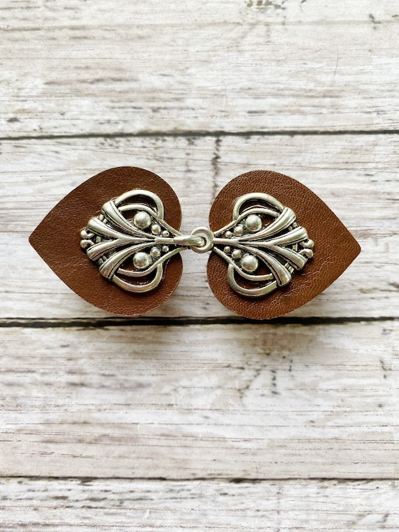 Cinch Clip Cloak Clasp Silver & Brown Leather Dress Clips | Etsy