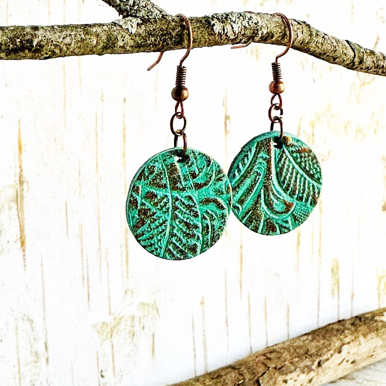 NEW Copper Embossed Teal Leather Round Sphere Earrings | “impressions ...