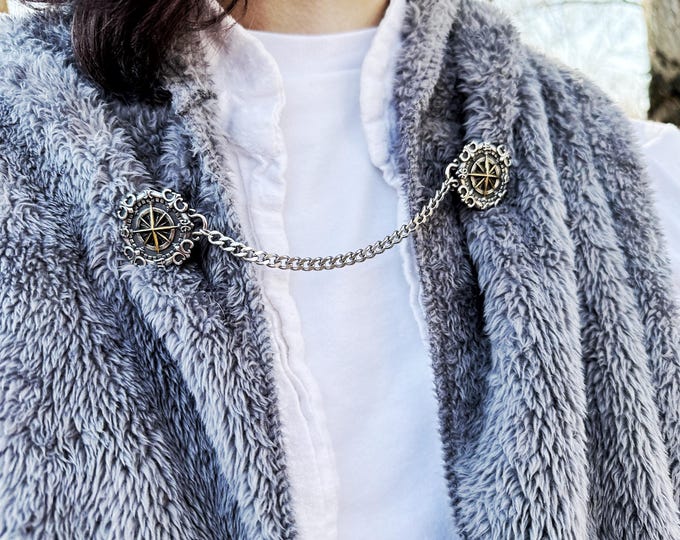 Viking Star Cloak Clasp W/ Chain | Stainless Steel Medieval Brooch ...