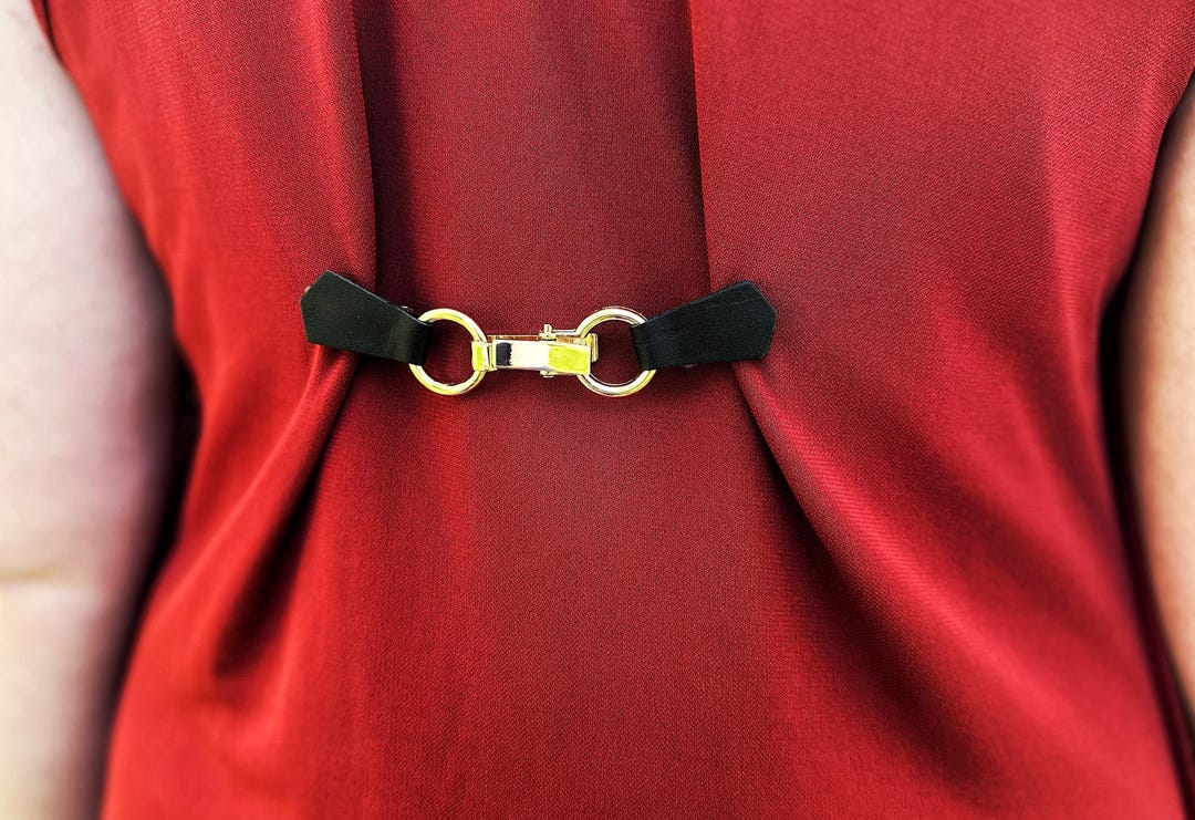 NEW Gold Buckle & Black Leather Cinch Clip, Skinny Belt Alternative for ...