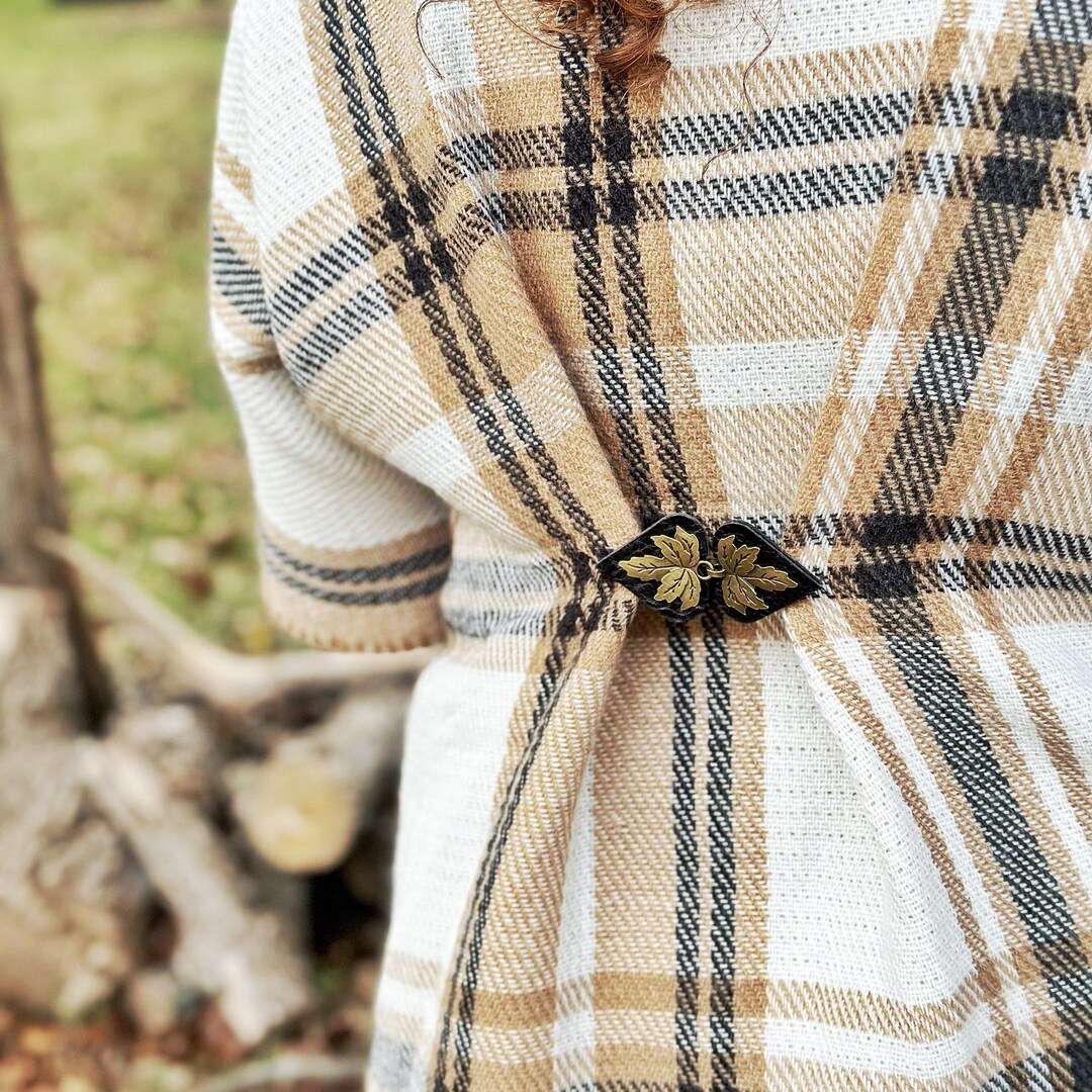 Cardigan Clip | Waist Cincher | Bronze Leaf on Black Leather Dress ...