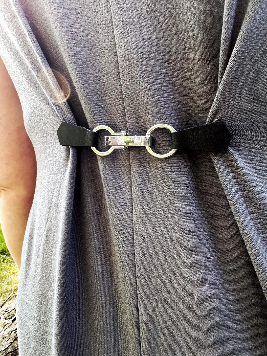 NEW Silver Buckle & Black Leather Cinch Clip, Skinny Belt Alternative ...