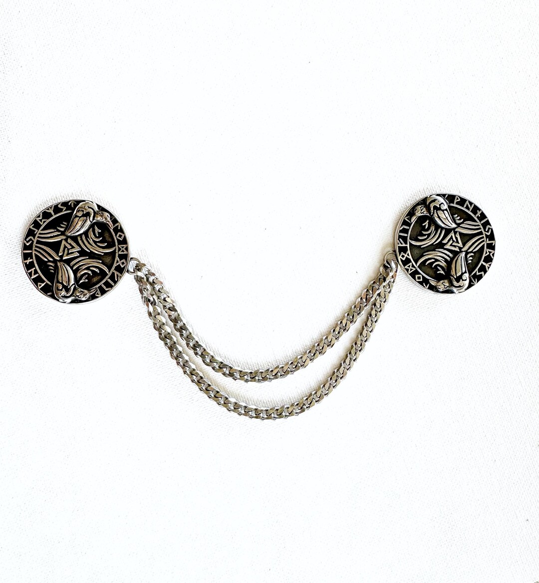 Nordic Birds Silver Cloak Clasp W/ Chain | Viking Stainless Steel ...