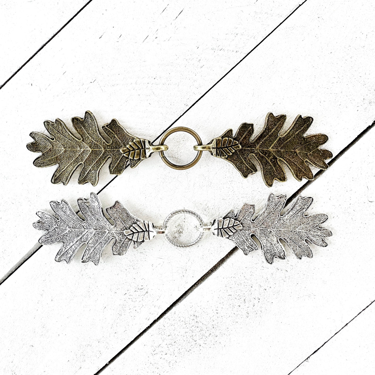 Pair of Oak Leaf Cloak Clasp | Set of 2, "terebinth" Silver & Bronze ...