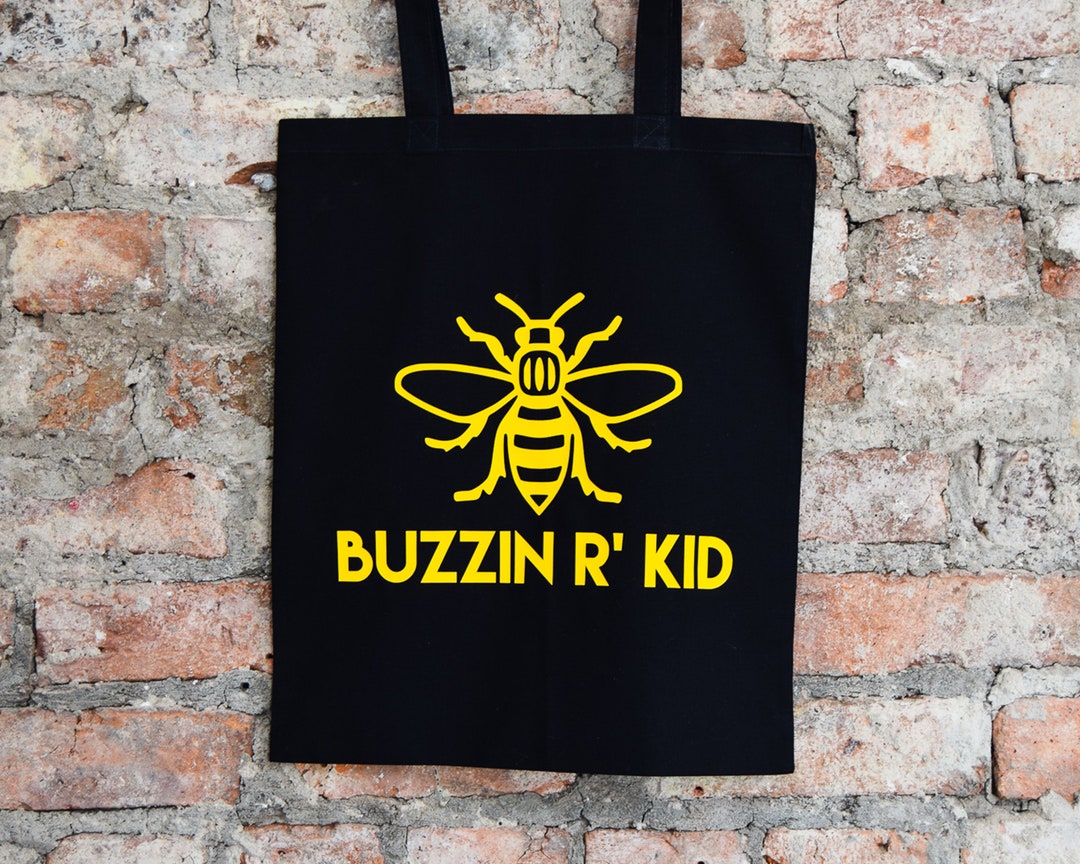Buzzin R' Kid Black Tote Bag - Produced in UK - Yellow Manchester ...