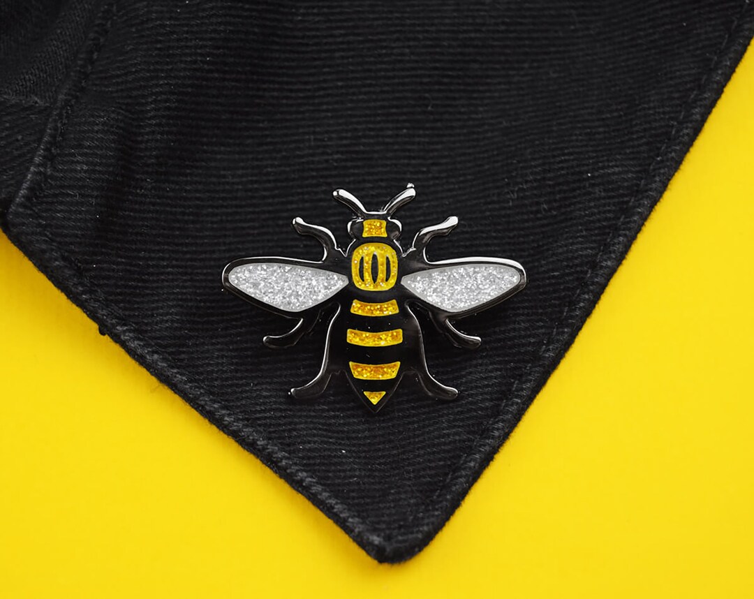 Gold Glitter Manchester Bee Pin Badge - Enamel Nickel-free Metal Brooch ...