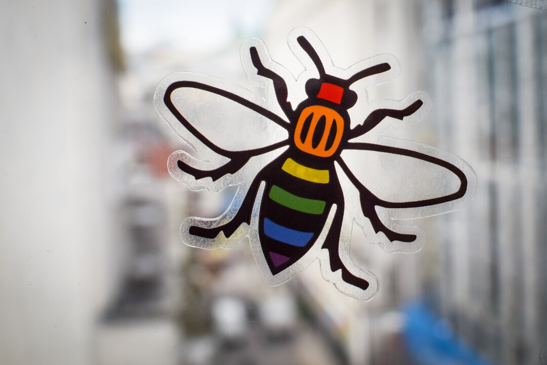 Rainbow Bee Window Sticker • Clear Vinyl Manchester Bee Decal • Worker ...