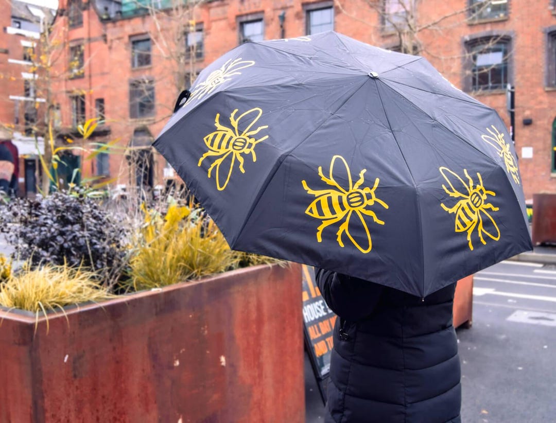 Manchester Bee Umbrella • Black and Yellow Bee Print, Rainy Weather ...