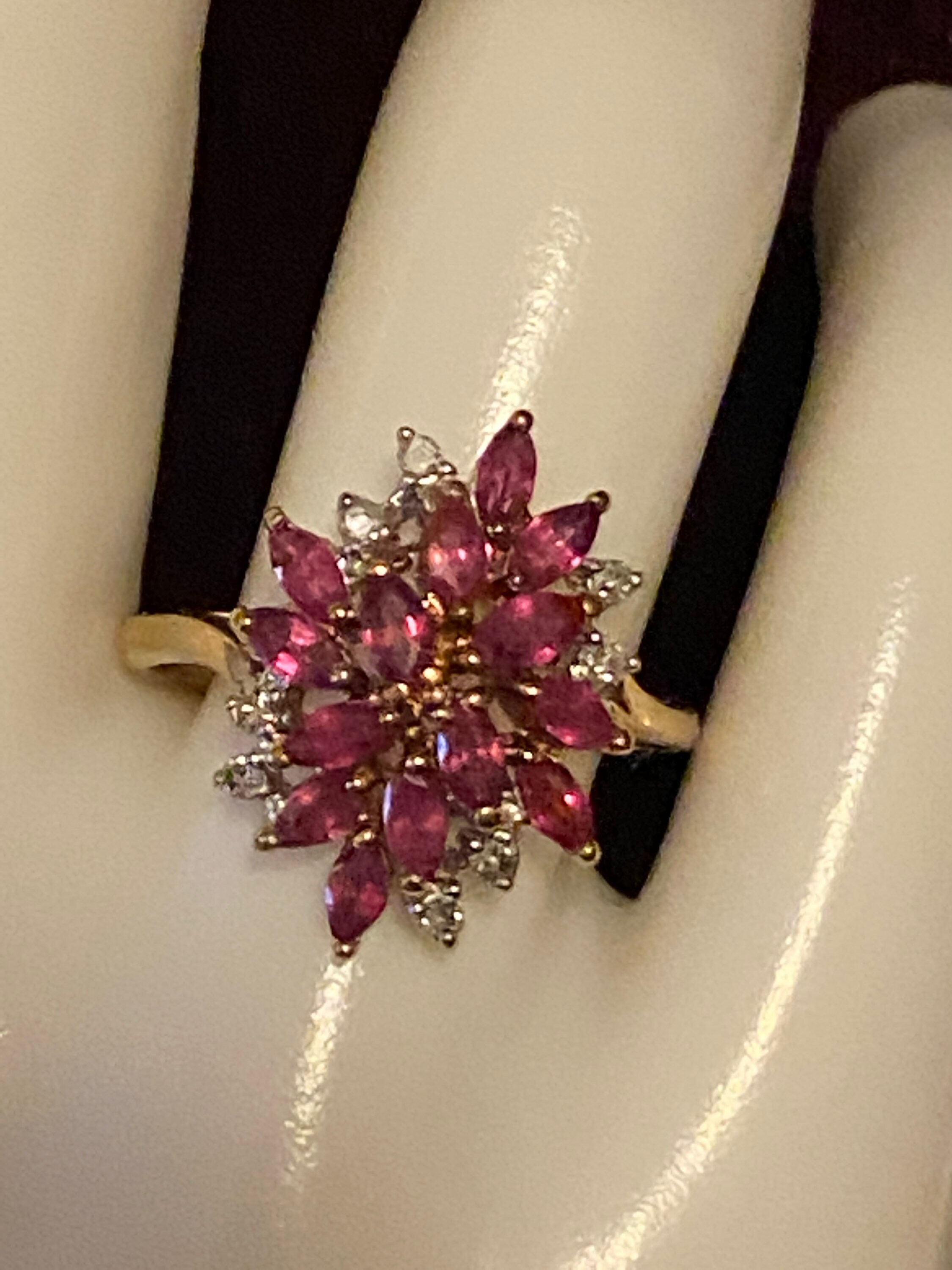 Vintage 10KP (plumb) Yellow Gold Ruby and Diamond Statement Ring~size 8 ...