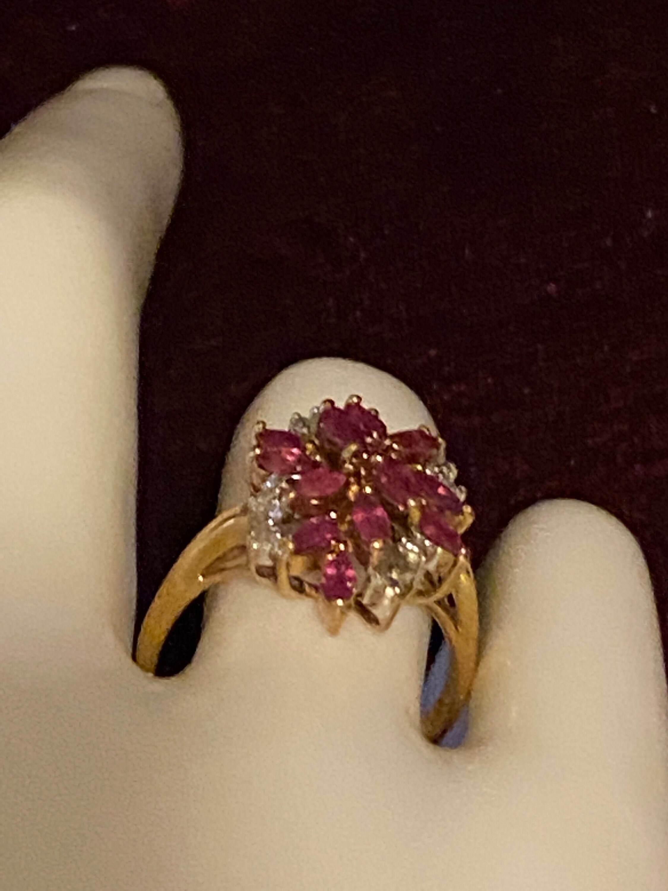Vintage 10KP (plumb) Yellow Gold Ruby and Diamond Statement Ring~size 8 ...