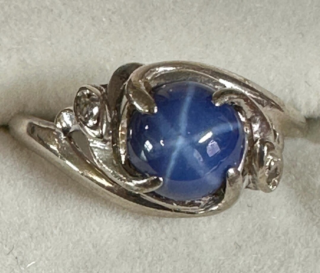 Vintage 14K White Gold Star Sapphire Ring~size 7 3/4 - Etsy