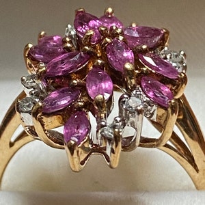 Vintage 10KP (plumb) Yellow Gold Ruby and Diamond Statement Ring~size 8 ...