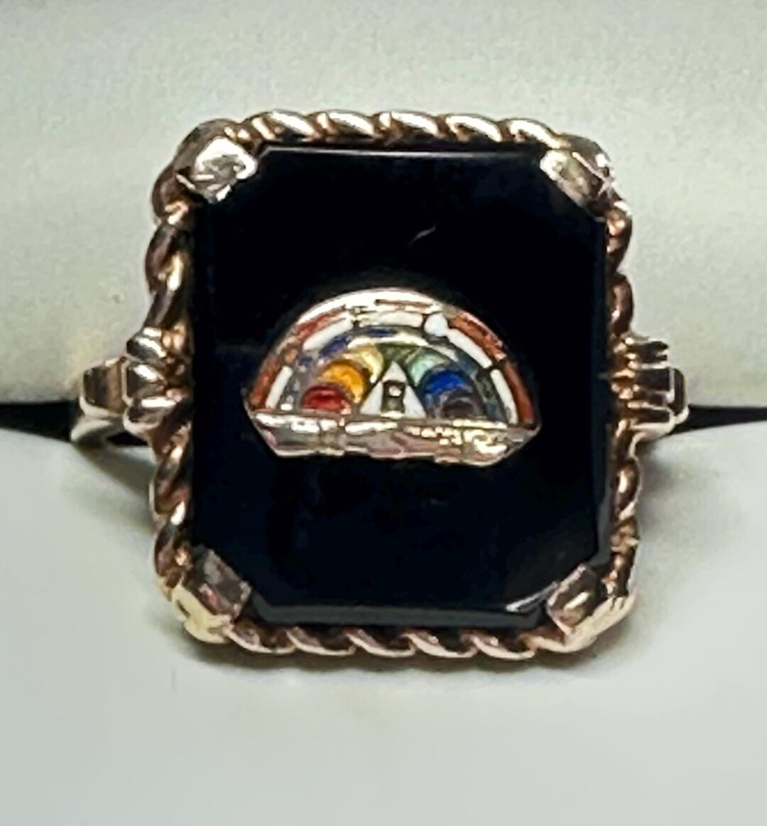 Vintage 10K Yellow and Gold Black Onyx Rainbow Girls Ring~size 5 - Etsy