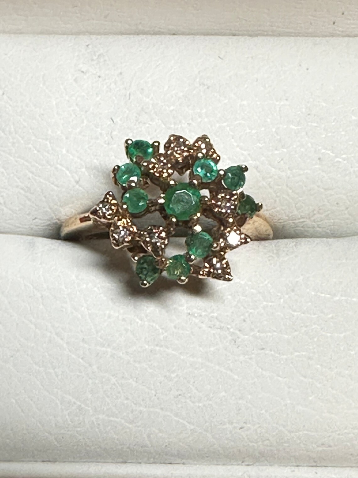Vintage 10KP Yellow Gold Emerald Cluster Ring~size 5 3/4 - Etsy
