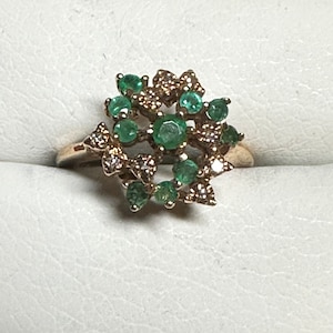 Vintage 10KP Yellow Gold Emerald Cluster Ring~size 5 3/4 - Etsy